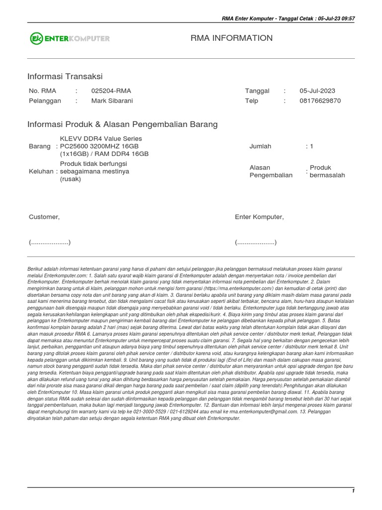 Rma Enterkomputer | PDF