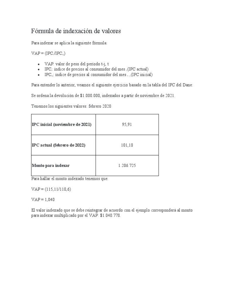 Fórmula de Indexación de Valores | PDF