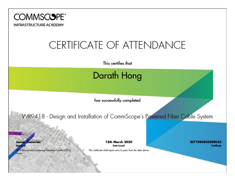 CommScope Fiber Cable Course Certificate | PDF