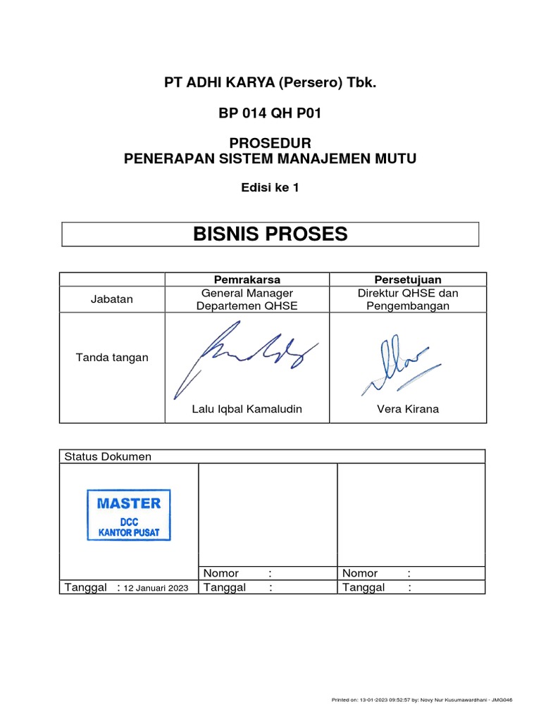 BP 014 QH P01 Prosedur Penerapan Sistem Manajemen Mutu Edisi Ke 1 | PDF