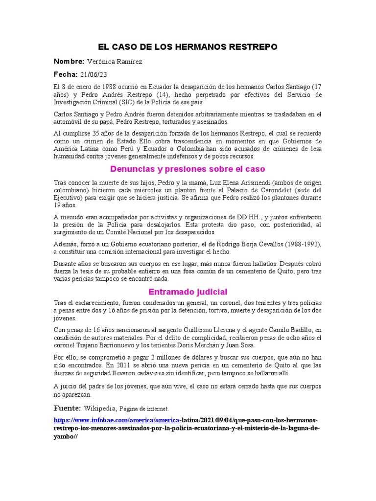 El Caso de Los Hermanos Restrepo | PDF | Ecuador | Derechos humanos