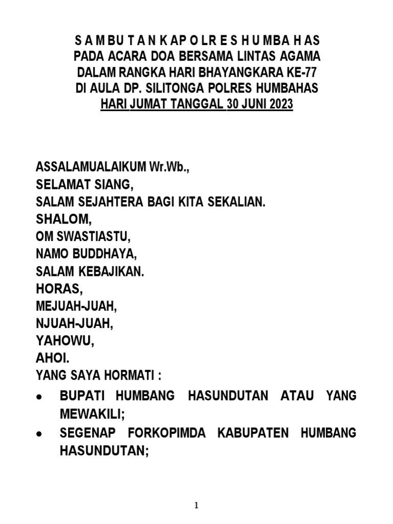 Sambutan Doa Bersama Lintas Agama | PDF