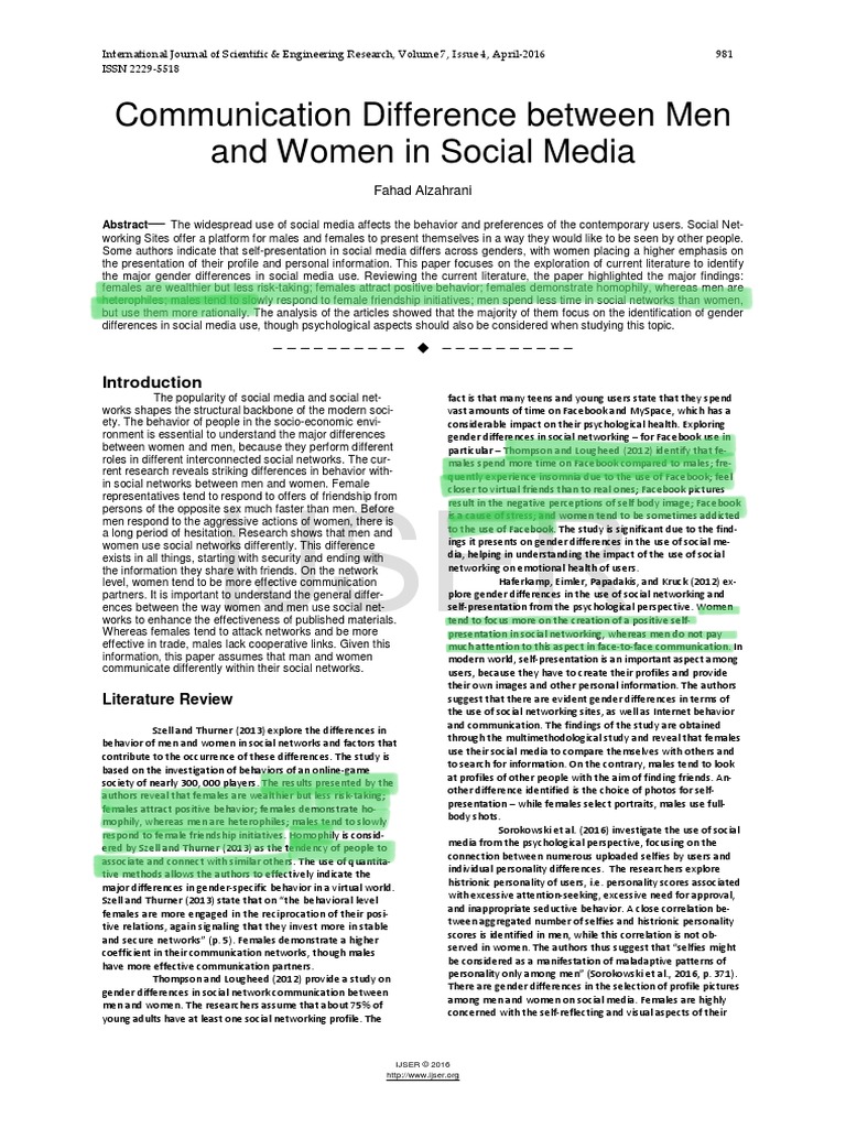 Communication Difference Between Men and Women in Social Media | PDF | Social Media | Popular ...