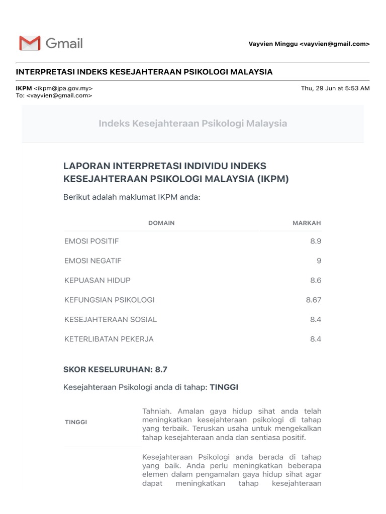 Interpretasi IKPM Kesejahteraan Psikologi | PDF