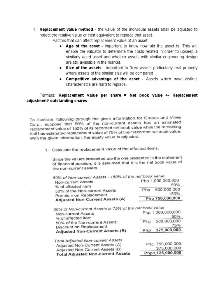 Replacement Value Method | PDF