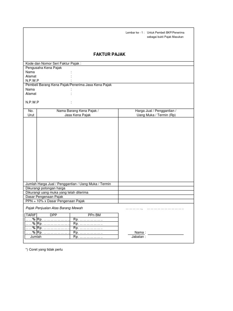 Faktur Pajak (Kosong) | PDF | Pengelolaan Keuangan & Uang | Hukum