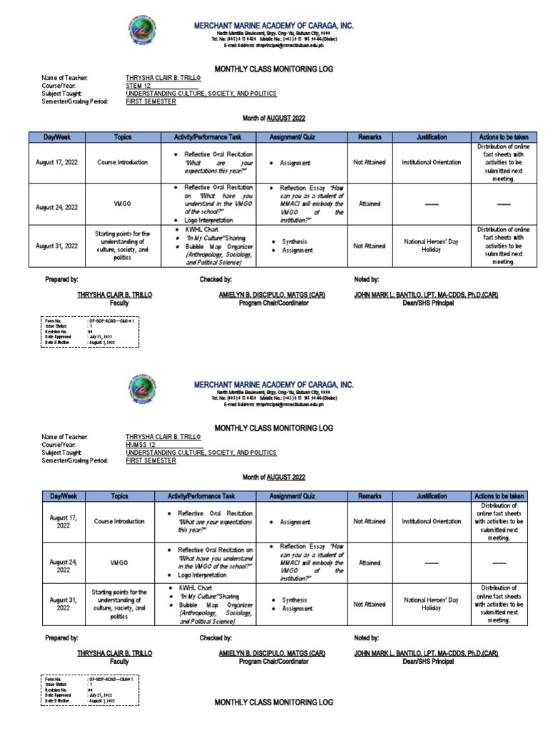 Monthly Log Ucsp Updated Format | PDF | Sociology | Anthropology