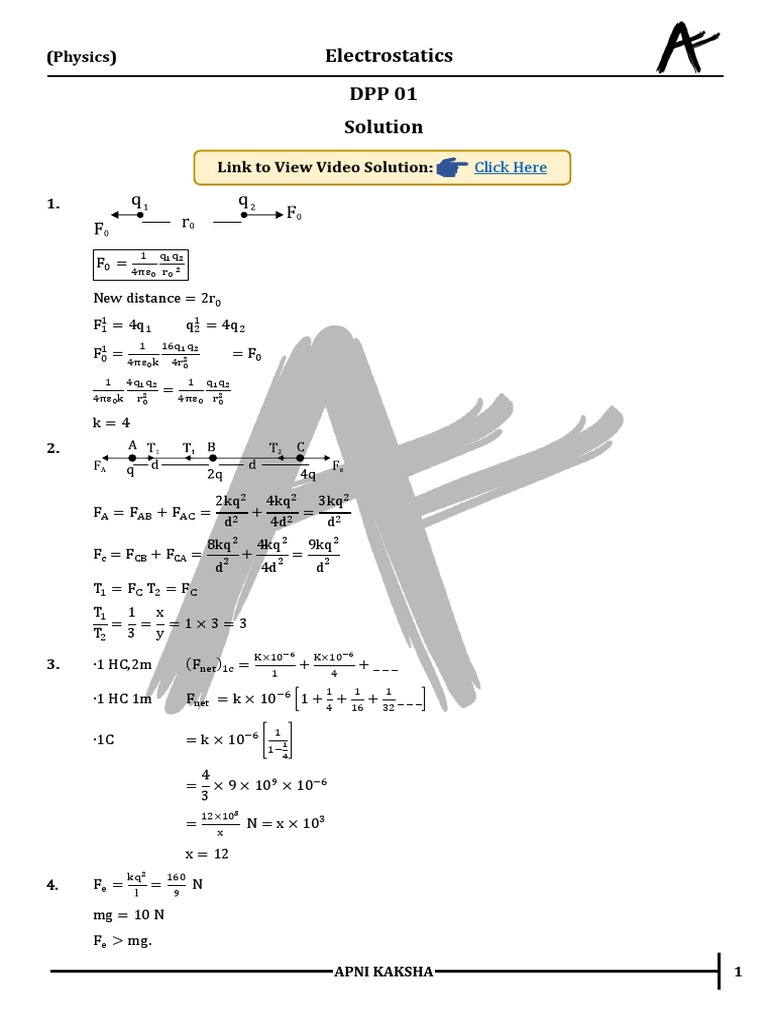 DPP - 01 (Solution) - Electrostatics | PDF | Physics | Physical Sciences