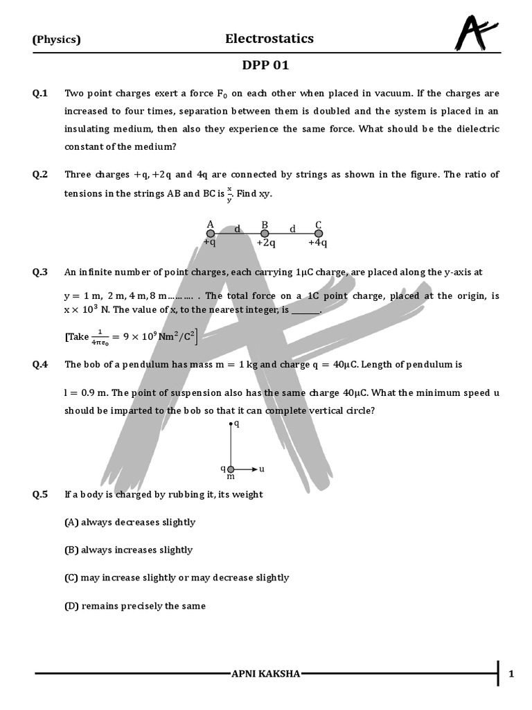 DPP - 01 - Electrostatics | Download Free PDF | Electrostatics | Force