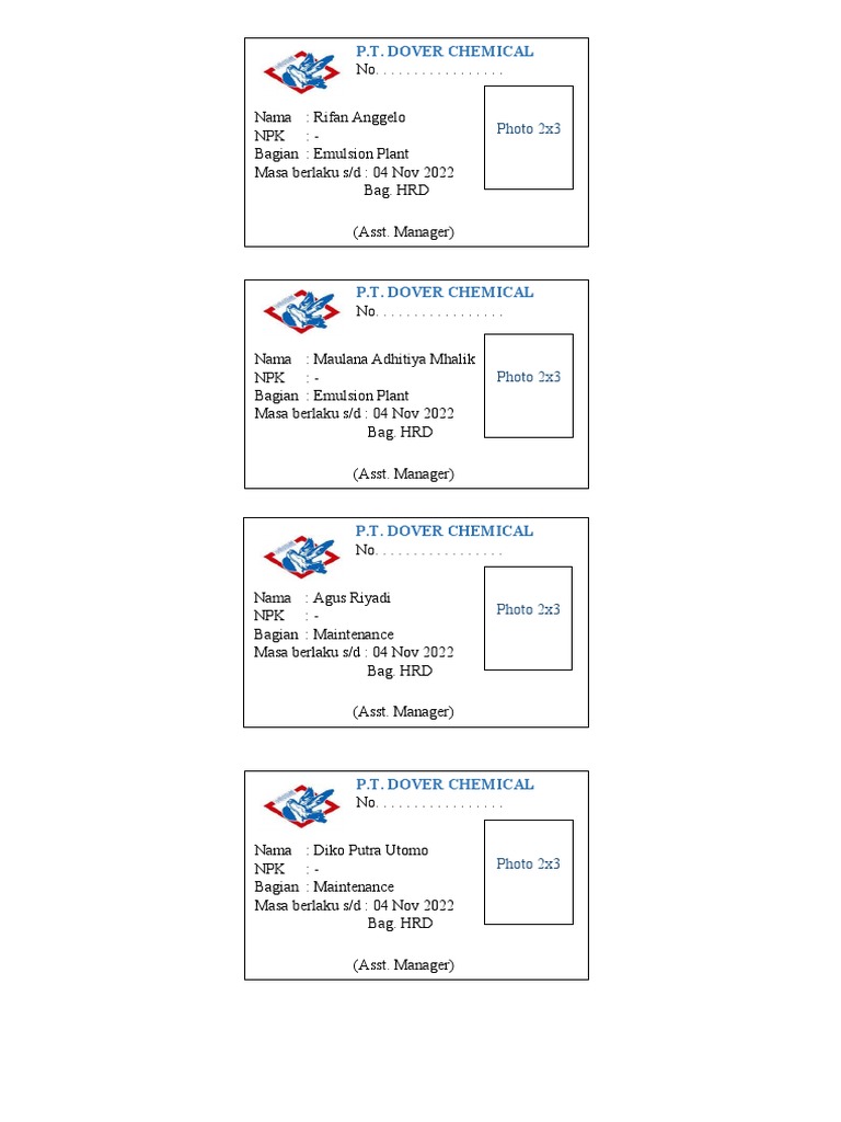 Name Tag - Id Card PKL | PDF