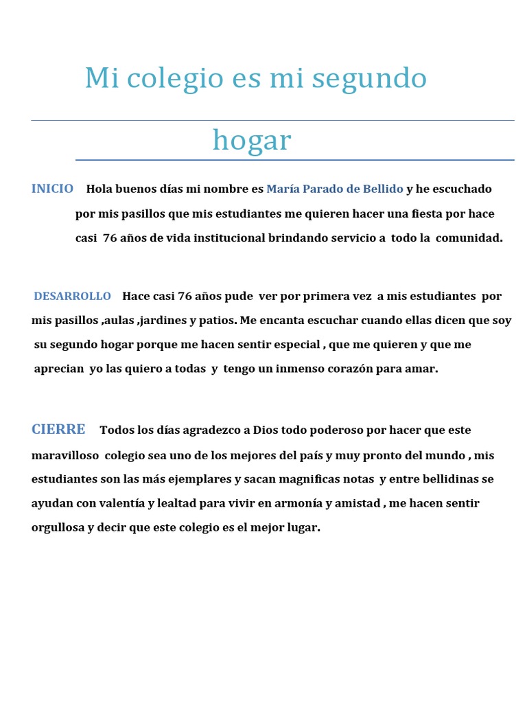 Mi Colegio Es Mi Segundo Hogar | PDF | Salud y bienestar