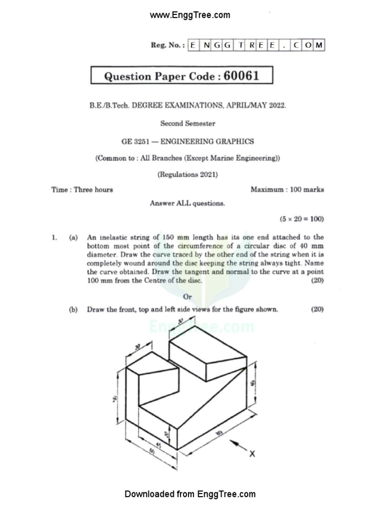 GE3251 Engineering Graphics Apr May 2022 Question Paper 1 Download | PDF