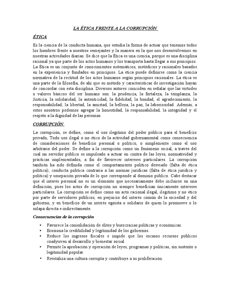 La ética Frente A La Corrupción Pdf Corrupción Política Comisión
