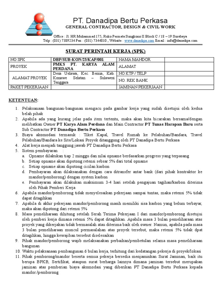Form SPK Pemborong | PDF
