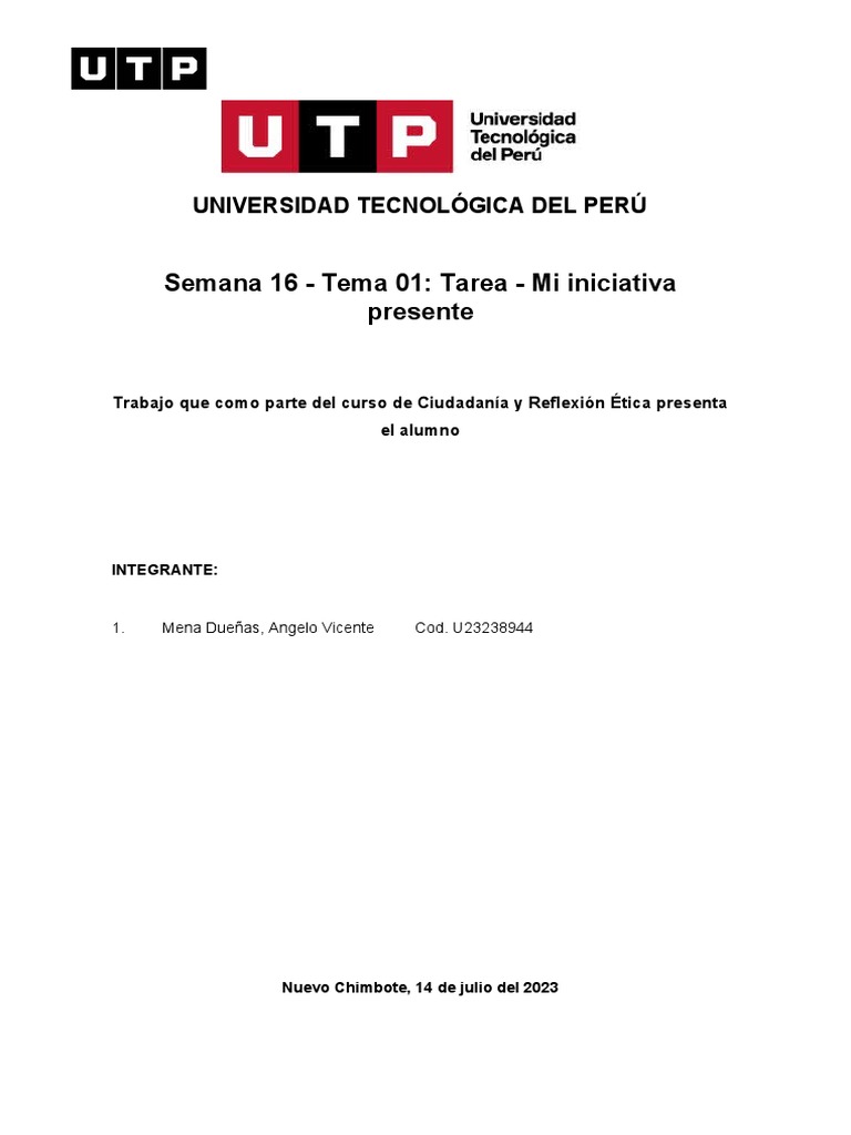 Semana 16 - Tarea Iniciativa | PDF