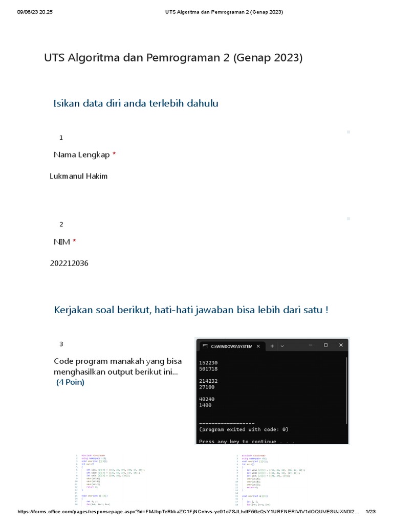 UTS Algoritma Dan Pemrograman 2 (Genap 2023) | PDF | Komputer