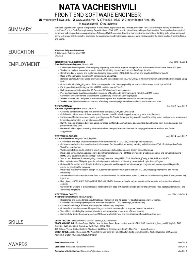 Nvacheishvili Resume | PDF | Java Script | Bootstrap (Front End Framework)