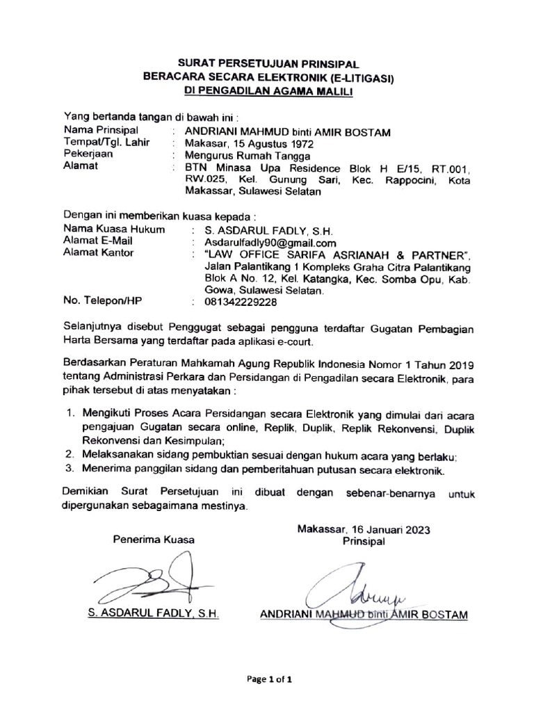 Persetujuan Prinsipal Andriani | PDF