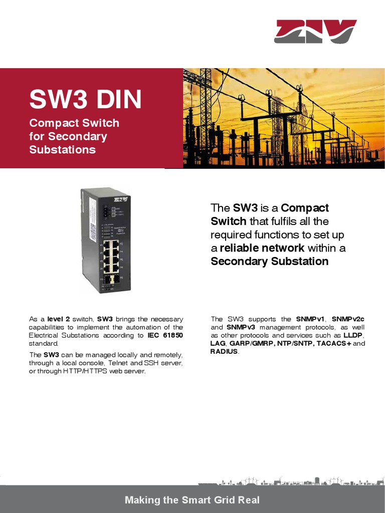 F0sw3d2205iv03 Ziv sw3 Din Data Sheet R3-I | PDF | Network Switch | Ethernet