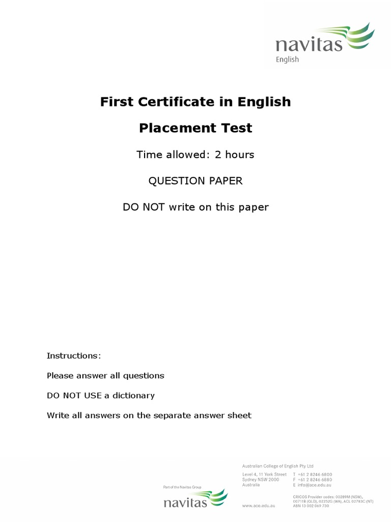 Navitas English Pretest Fce | PDF | Underwater Diving