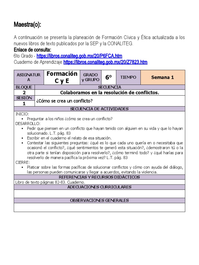 Formacion Civica Y Etica Pdf La Resolución De Conflictos Aprendizaje