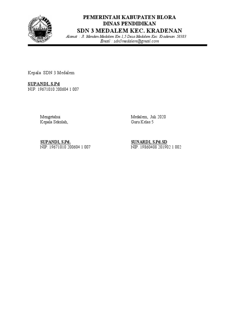 Kop SDN 3 Medalem | PDF