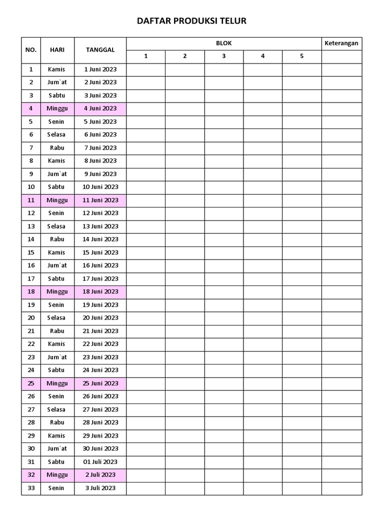 Form Daftar Produksi Telur | PDF