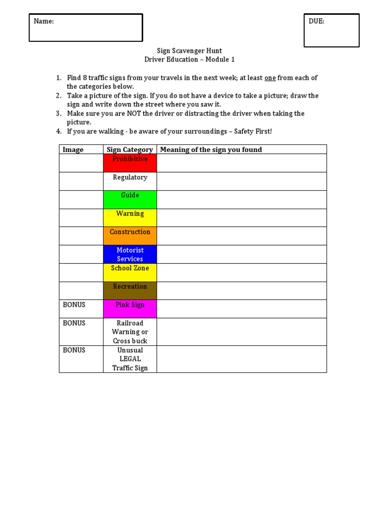 Module 1 - Sign Scavenger Hunt (1) - 2 | PDF