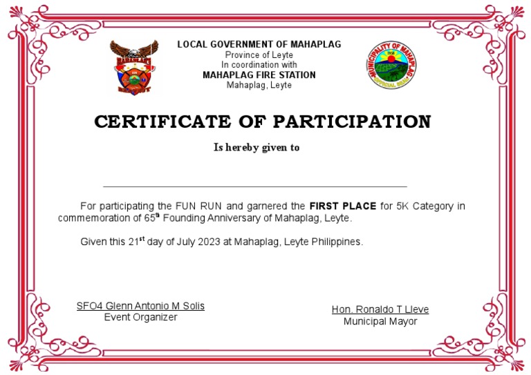Certificate of Participation Fun Run | PDF