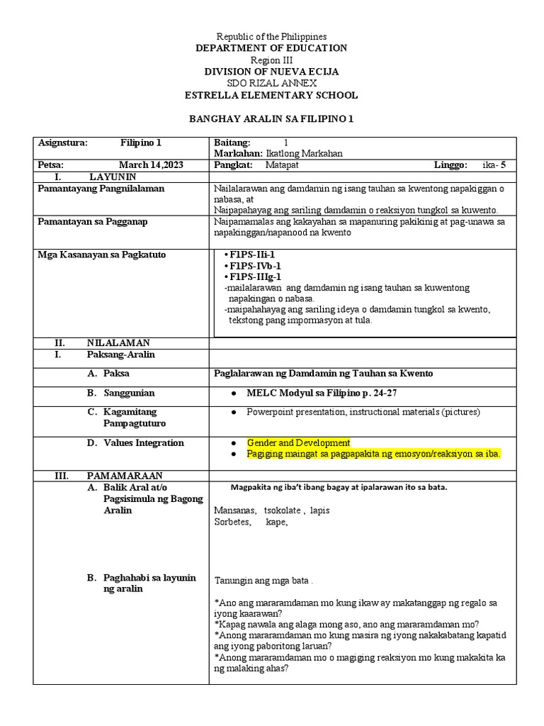 Lesson Plan For Cot 3RD QRTR | PDF