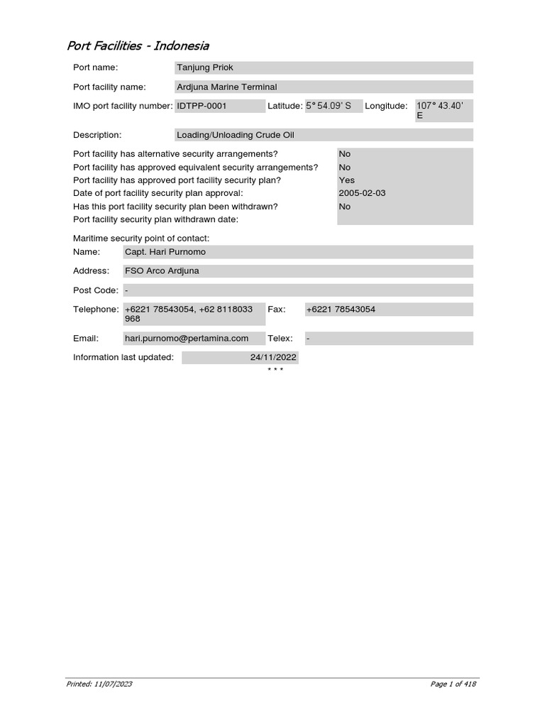 Indonesia Port Facility Security Plans | PDF | Port | Shipping
