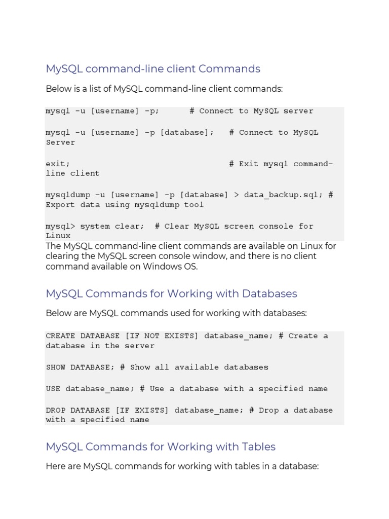 MySQL Command | Download Free PDF | My Sql | Databases