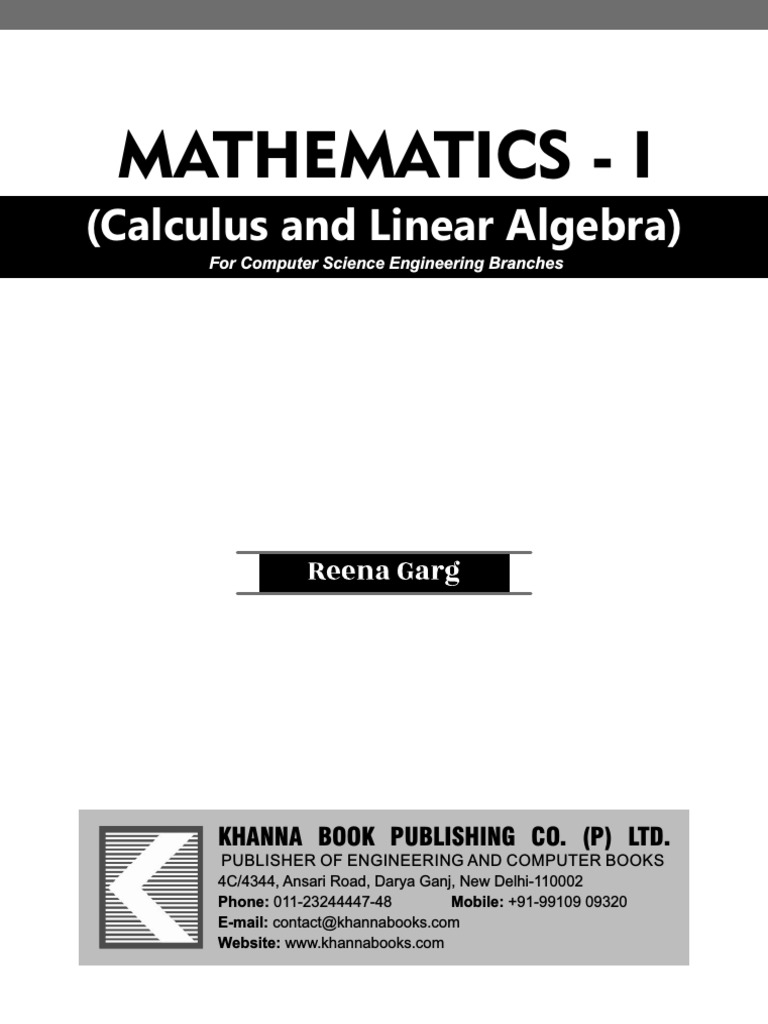 UG - Mathematics (Calculus and Linear Algebra) For Non-Computer Science Engineering Branches ...