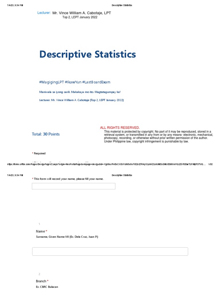 Descriptive Statistics - Solution Sheet | PDF | Level Of Measurement | Statistics