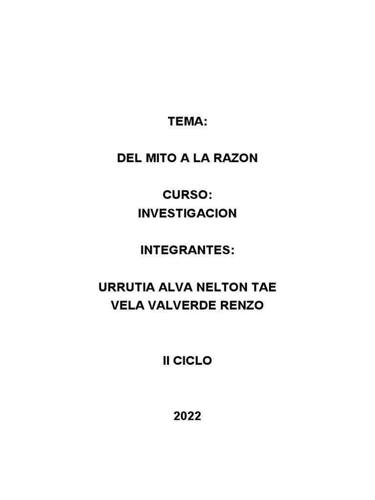 Del Mito a la Racionalidad | PDF | Razón | Pensamiento