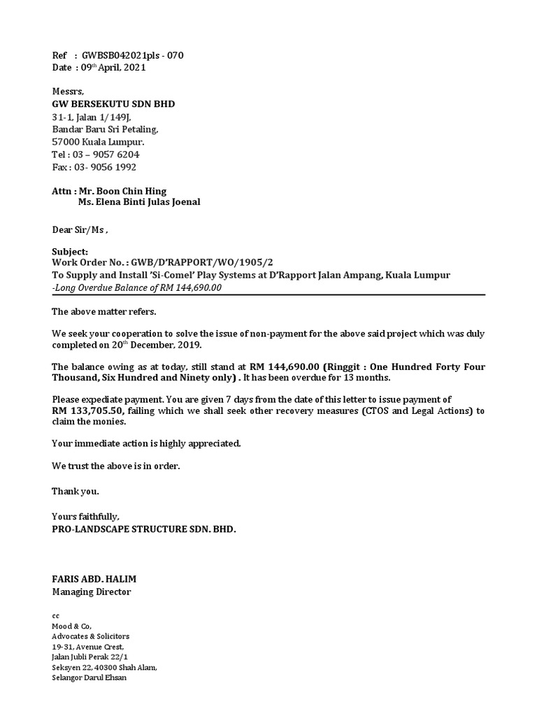 sample surat ctos 7 hari | PDF