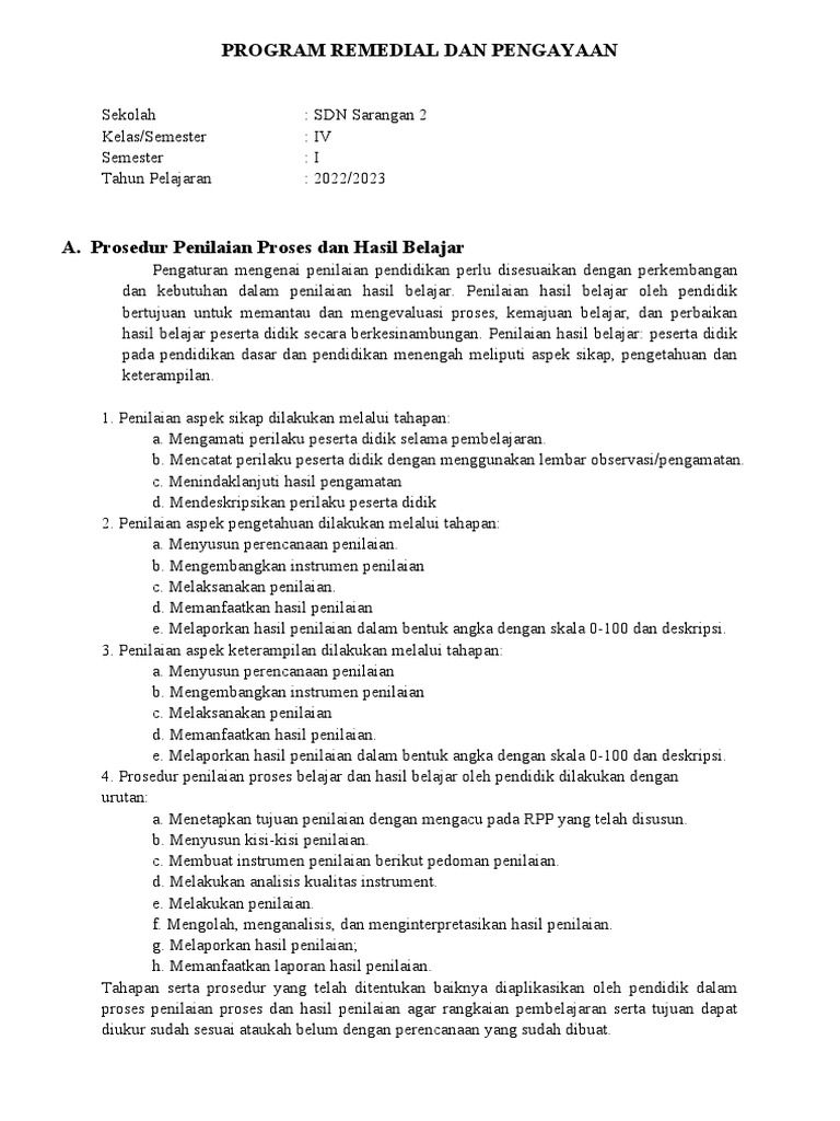 Program Remedial Dan Pengayaan (Laporan) | PDF