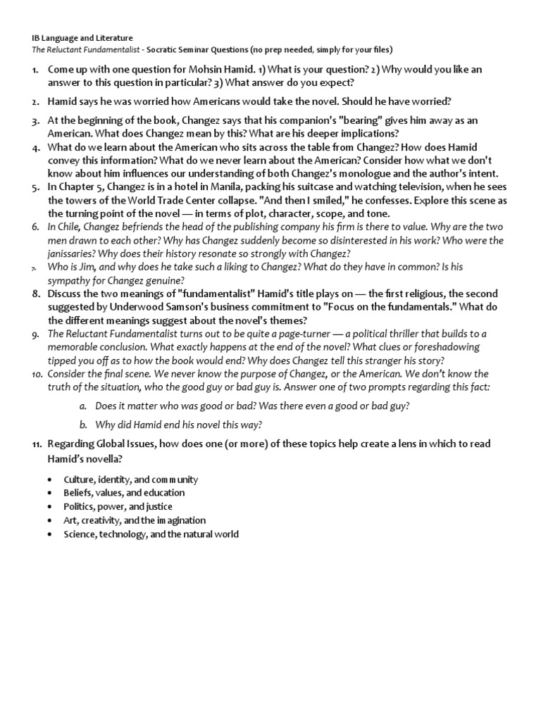 Socratic Questions for The Reluctant Fundamentalist | PDF