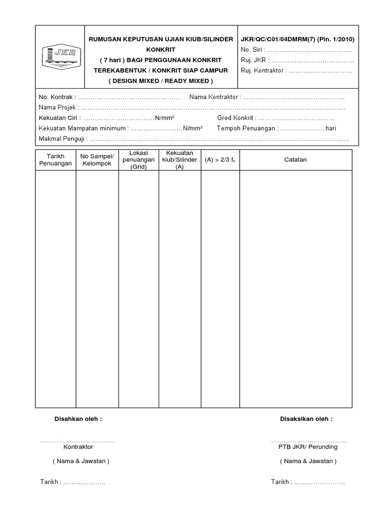 Ujian Kiub Konkrit JKR untuk Gred 7 Hari | PDF | Teknologi & Rekayasa