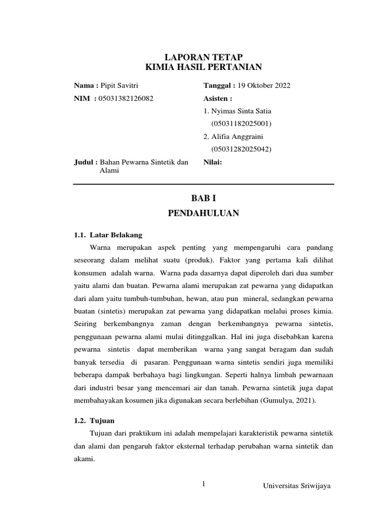 Laporan KHP - Bahan Pewarna Sintetik Dan Alami | PDF