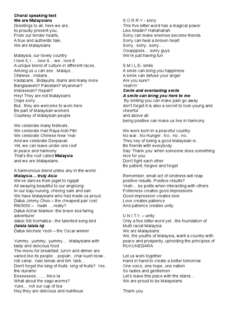 Choral Speaking Text | PDF | Malaysia | Southeast Asia