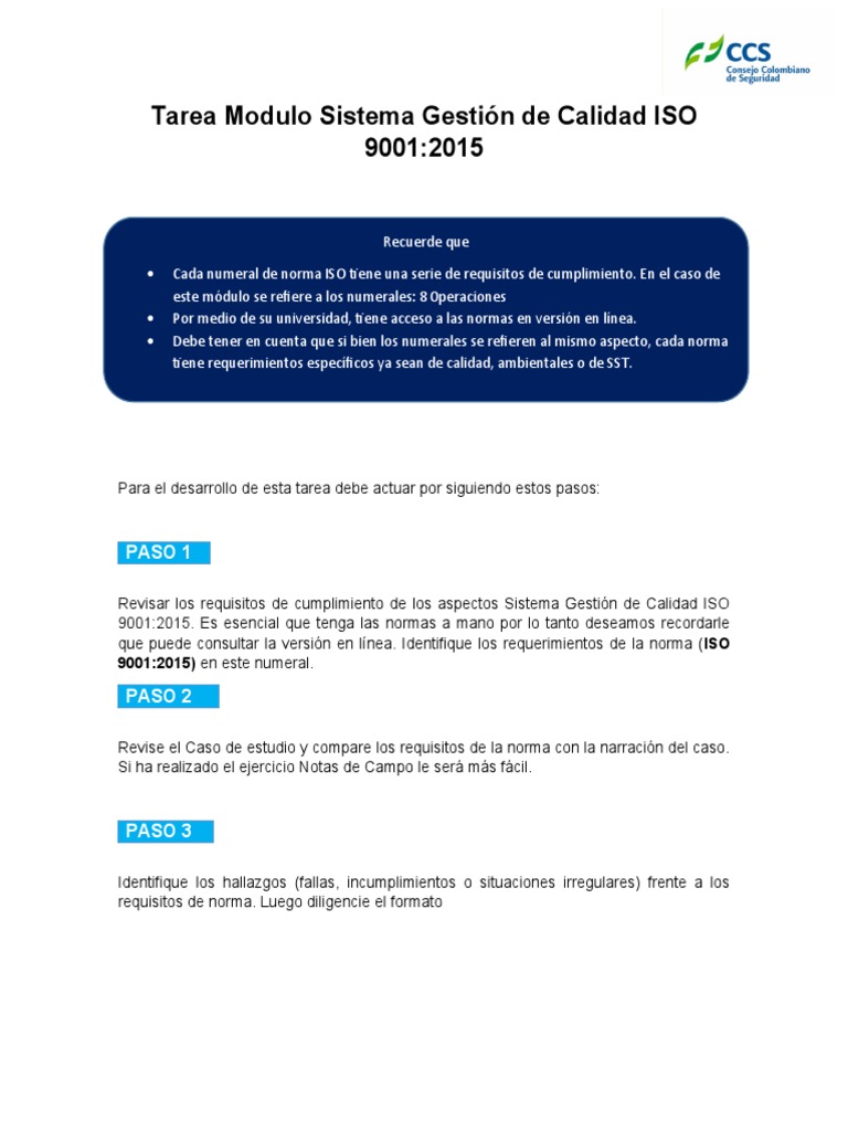 Tarea Iso 9001 | PDF | Calidad (comercial) | Sistema de manejo de calidad