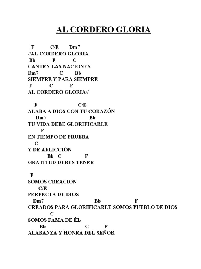 Al Cordero Gloria: Himno de Alabanza | PDF