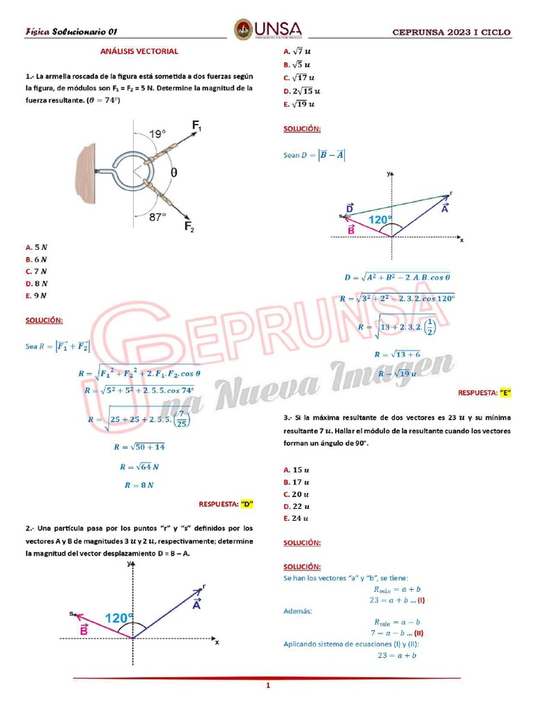 Practica 01 Resuelta I Fase 2023 - Física Enunciado | PDF