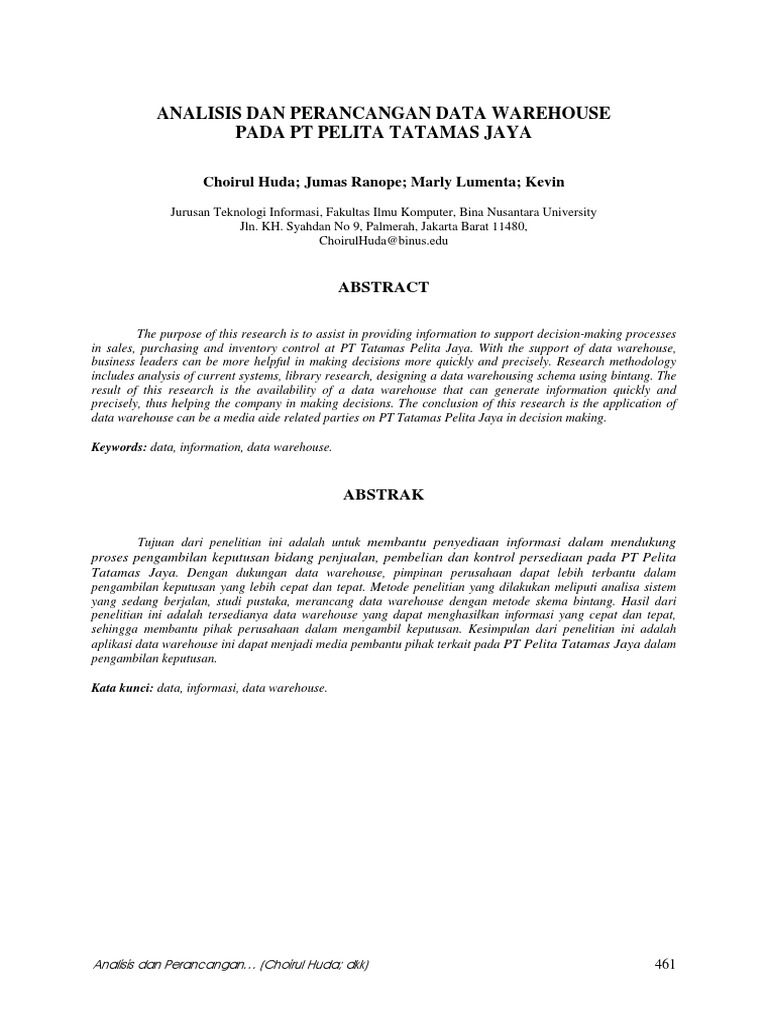 Analisis Dan Perancangan Data Warehouse | PDF