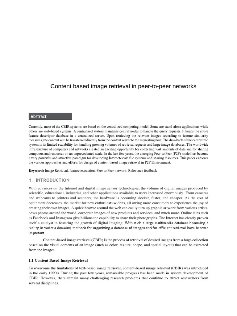 Content Based Image Retrieval in Peer-To-Peer Networks | PDF | Peer To Peer | Support Vector Machine
