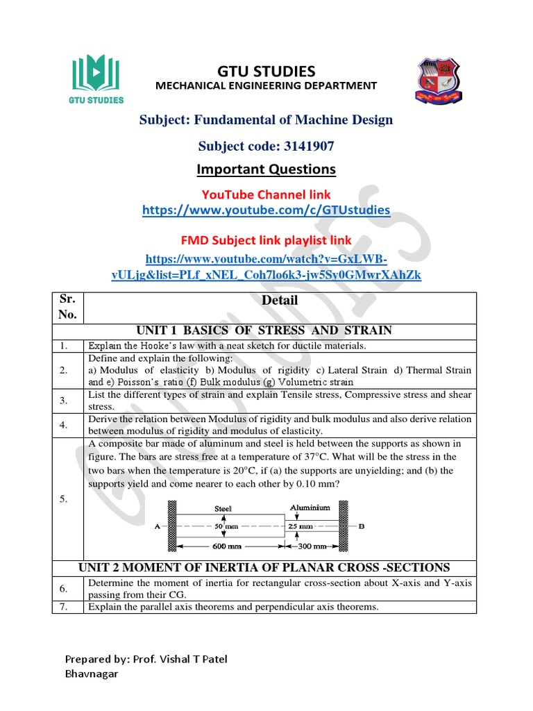 Gtustudies - FMD IMP Question Bank | PDF | Bending | Stress (Mechanics)