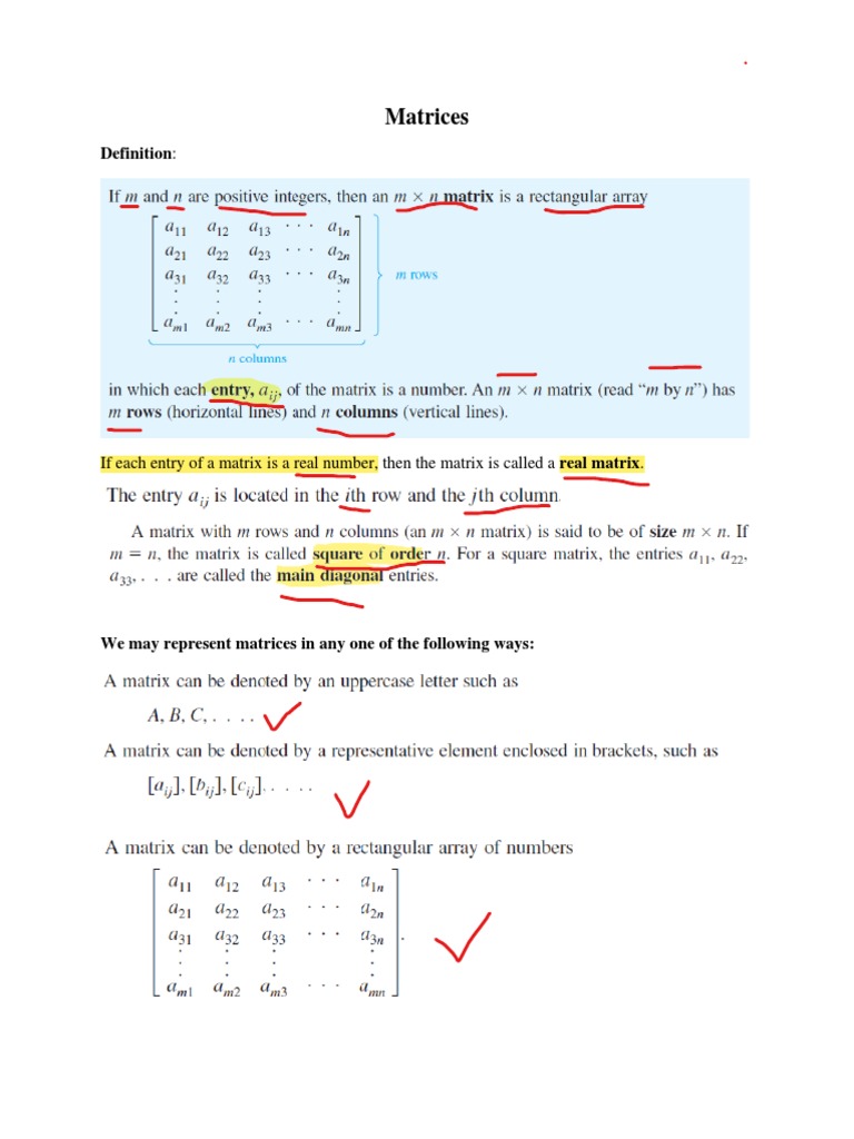 Matrices Full Lecture Note | PDF | Matrix (Mathematics) | Determinant