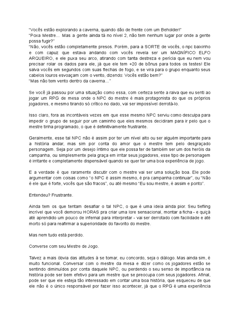 Como Lidar Com o NPC FAVORITO Do Mestre | PDF | Jogos de RPG