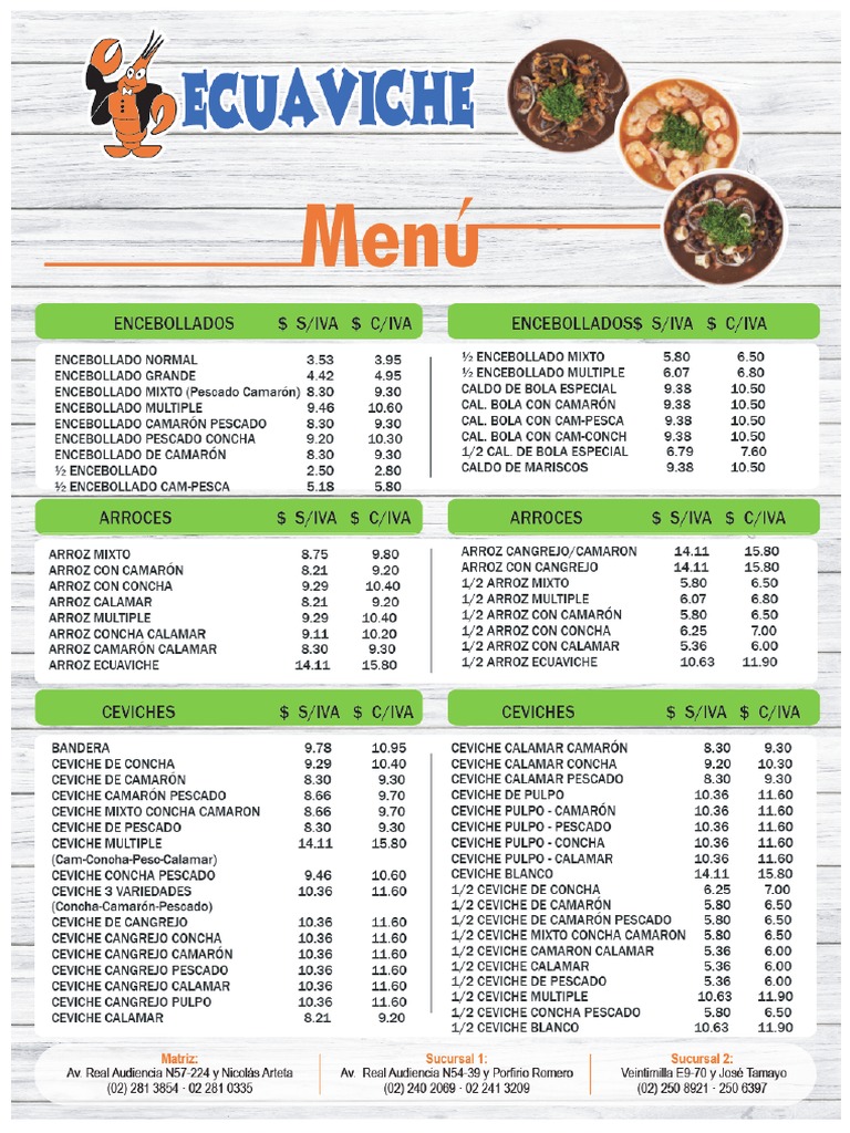Menu Ecuaviche Ene 2021 | PDF